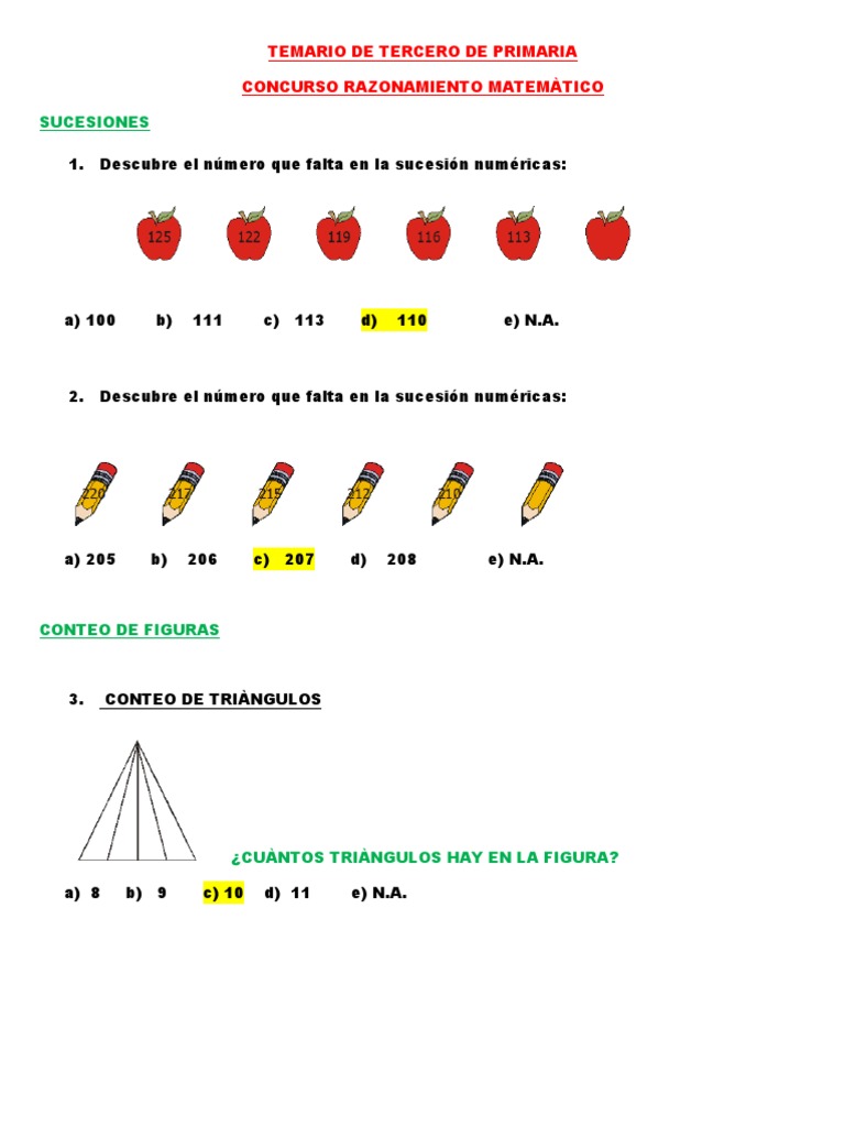 Tercer grado primaria concursos matemáticas | PDF