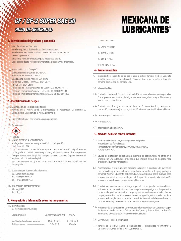 Mexicana de Lubricantes S50 | PDF | Combustión | Química