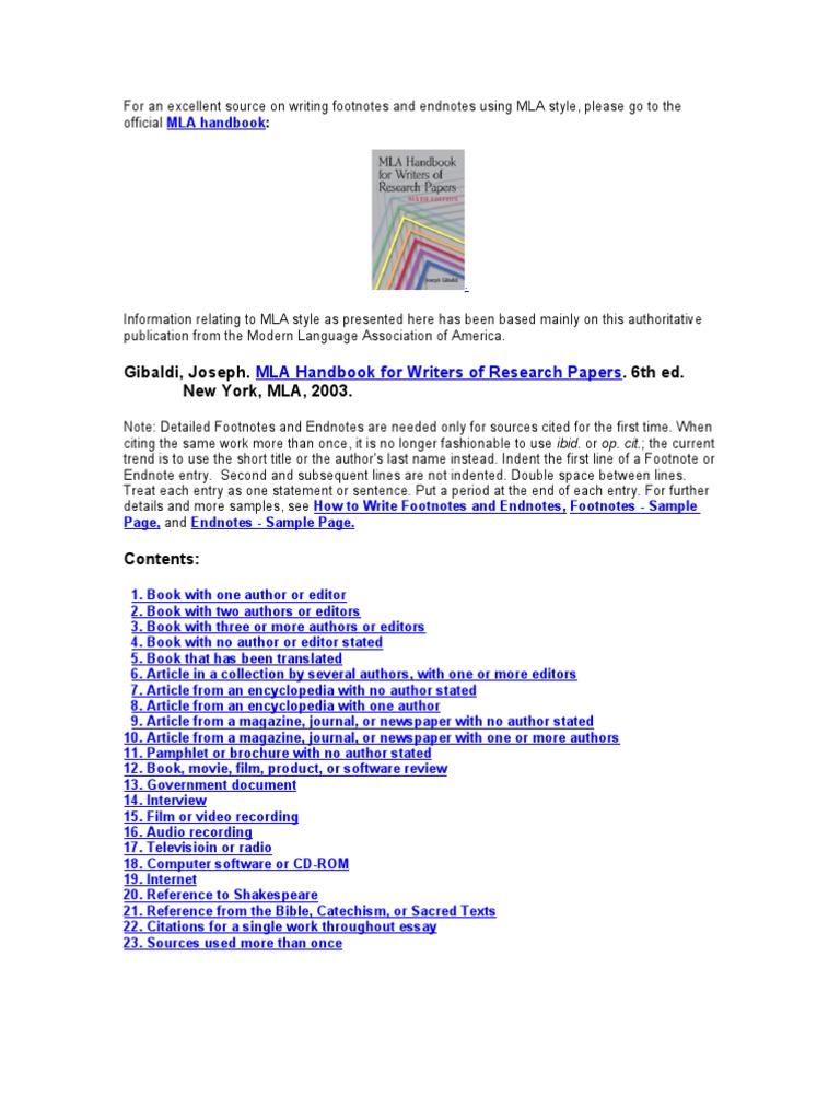For an Excellent Source on Writing Footnotes and Endnotes Using MLA ...
