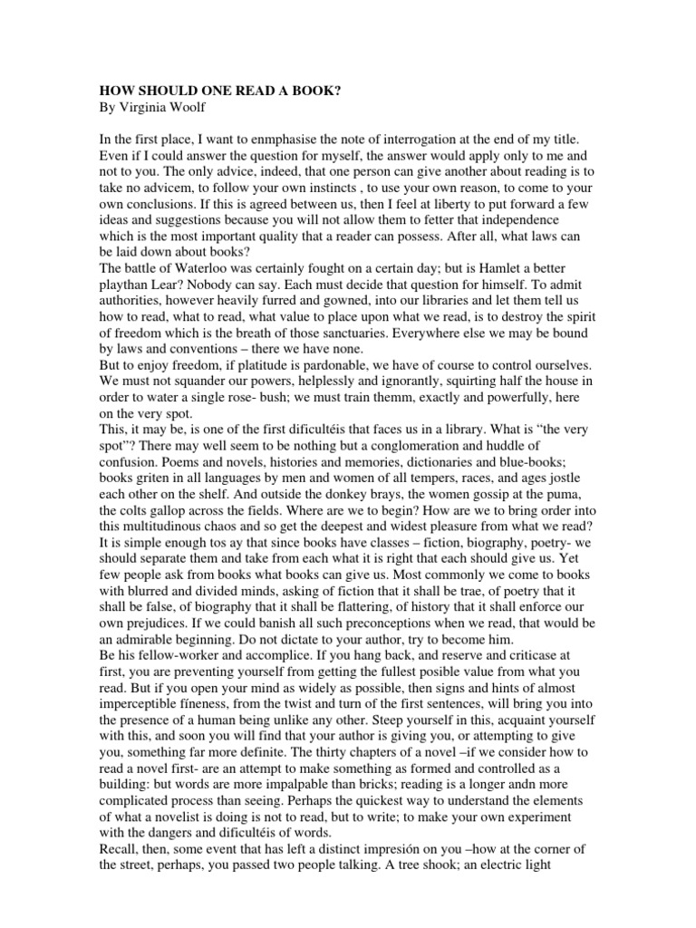 Virginia Woolf-How One Should Read A Book | Download Free PDF | Liberty