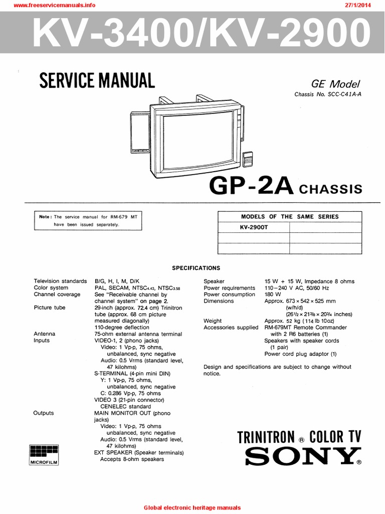 Sony Kv-3400 Kv-2900 Chassis Gp-2a SM | PDF