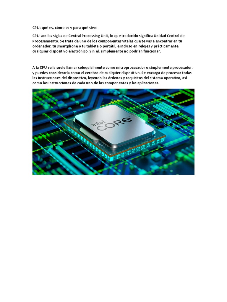 CPU: Función y Esencia en Dispositivos | PDF | Informática