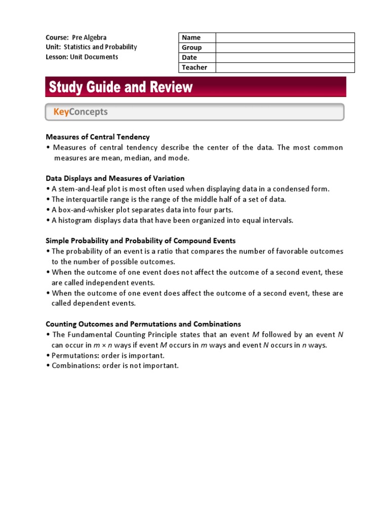 Chapter 12 - Statistics and Probability (Study Guide Review) | PDF ...