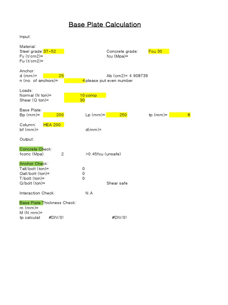 Base Plate Calculation | PDF | Economic Sectors | Civil Engineering