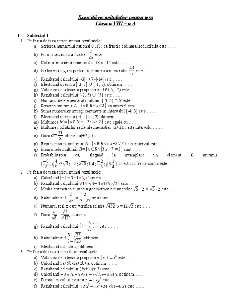6 Exercitii Recapitulative | PDF