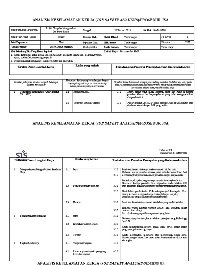 JSA Mengelas Menggunakan Las Busur Listrik Revisi 1 | PDF