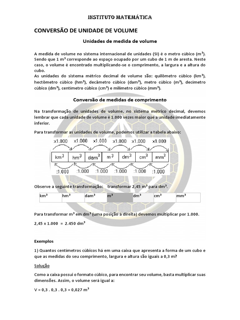 PD Conversão de Unidade de Volume | PDF | Litro | Sistema internacional ...