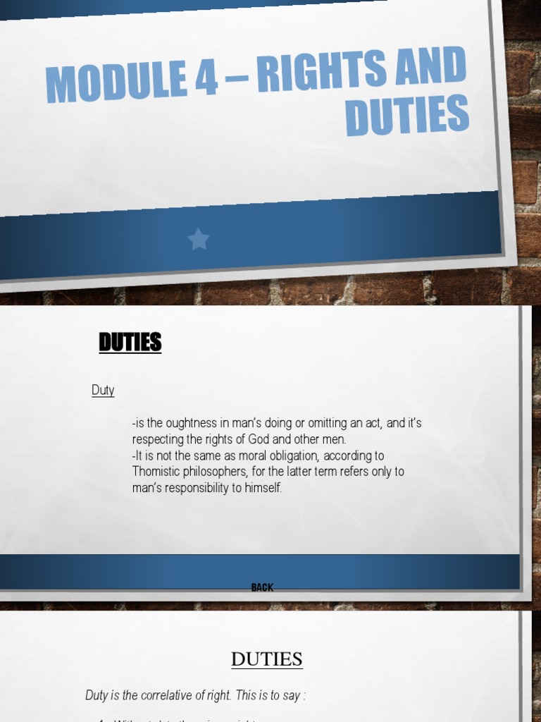 Module 4 - Rights and Duties | PDF | Rights | Libertarian Theory