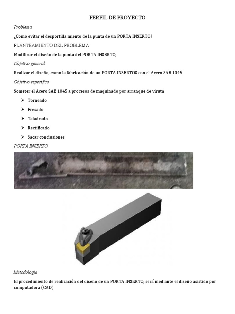 1 Perfil de Proyecto Tec. Mecanica I | PDF | Perforar | Acero