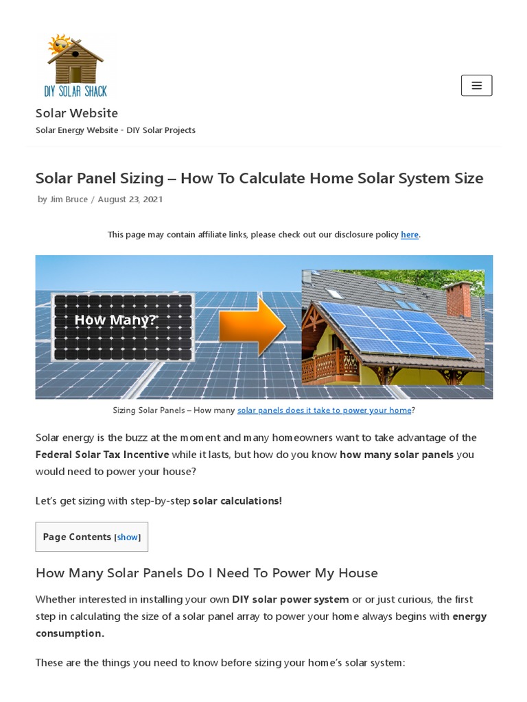 Solar Panel Sizing - How To Calculate Home Solar System Size | PDF ...