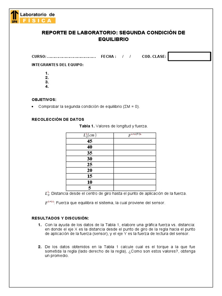 REPORTE - LAB - FISI1 - S10 - 2condicion de Equilibrio | PDF | Sensor