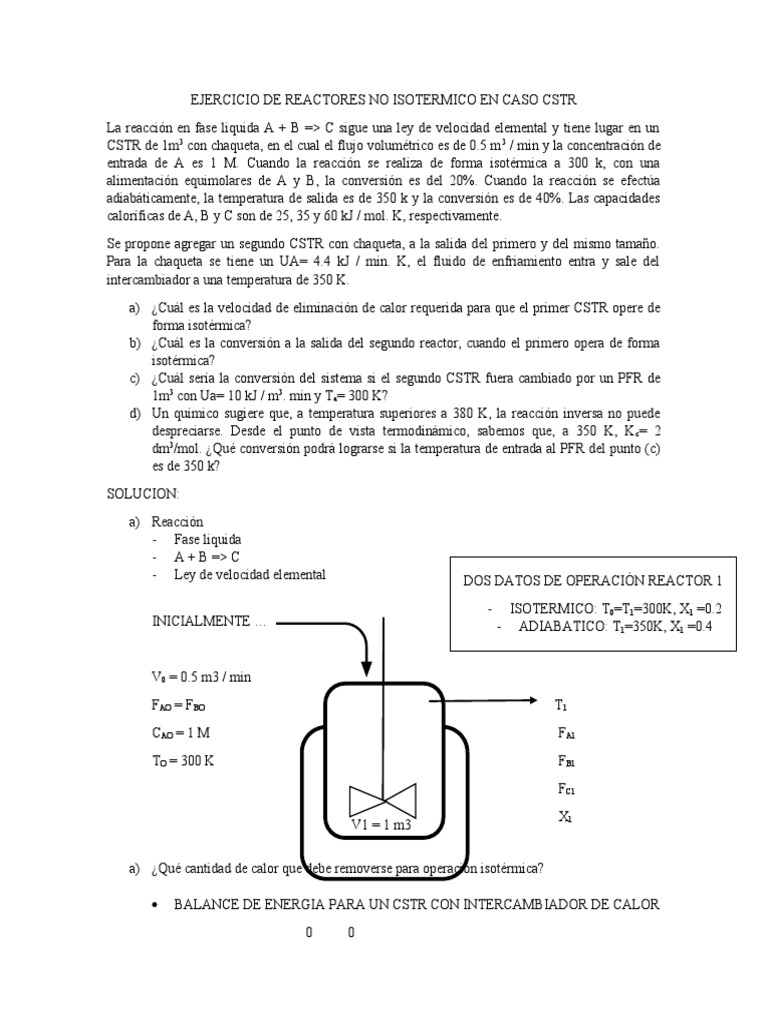 Ejercicio de Reactores No Isotermico en Caso CSTR | PDF | Reactor Quimico | Ramas de la ...