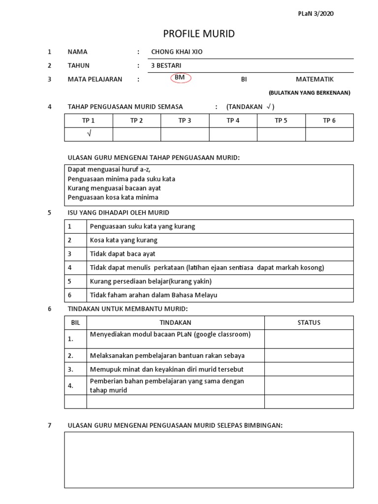 PROFILE MURID PLaN 3B2021 | PDF