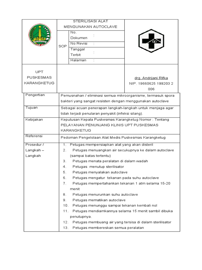8.6.1.2 Sop Sterilisasi Alat Menggunakan Autoclave | PDF