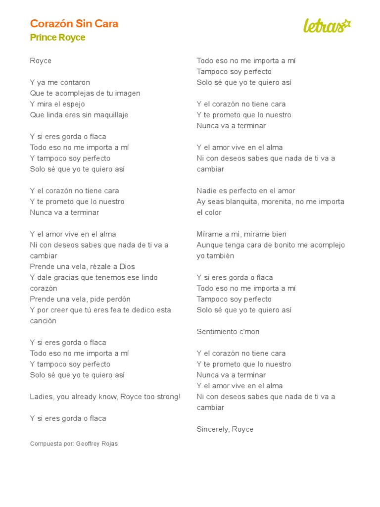 CORAZÓN SIN CARA - Prince Royce (Impresión) | PDF