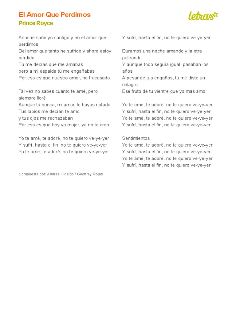 El Amor Que Perdimos - Prince Royce (Impresión) | PDF