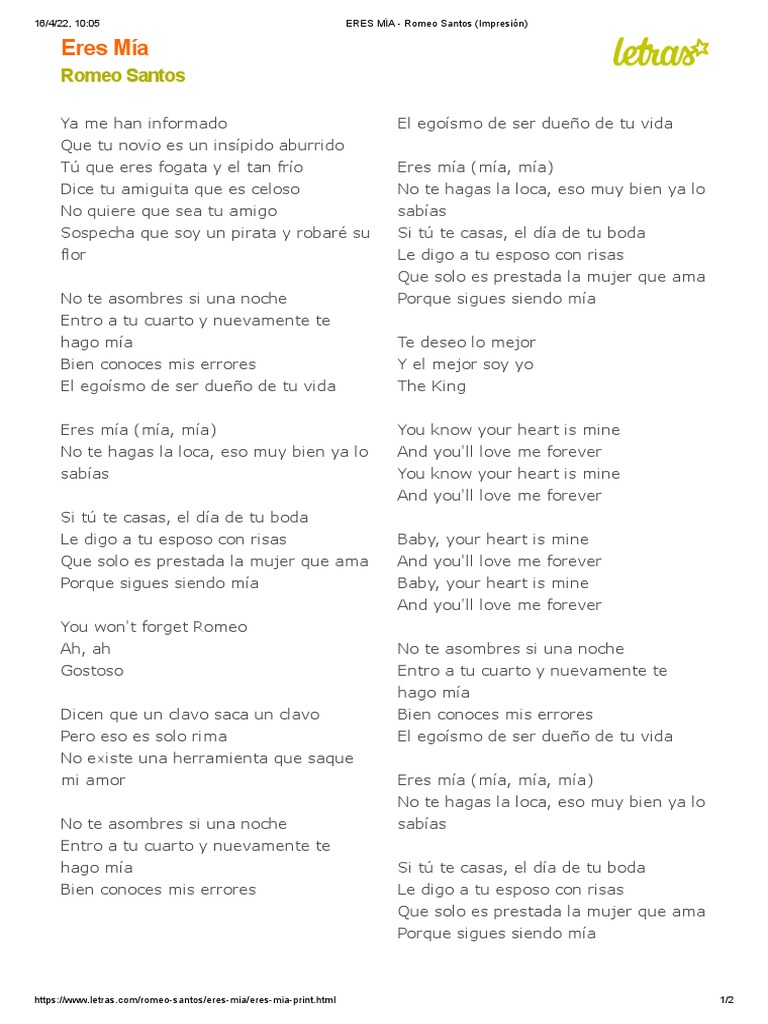 ERES MÍA - Romeo Santos (Impresión) | PDF