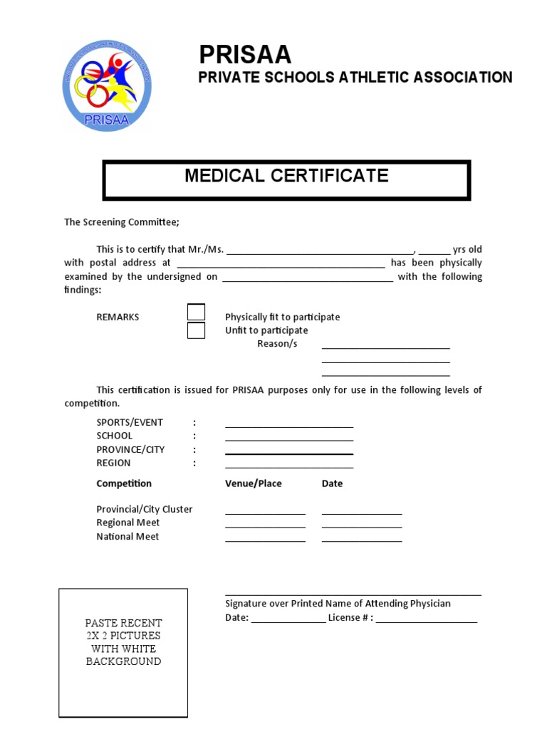 PRISAA-MEDICAL-CERTIFICATE-FORM-2022 (2) | PDF