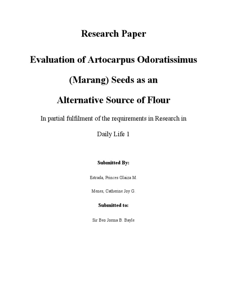 Research Paper Evaluation of Artocarpus Odoratissimus (Marang) Seeds As ...