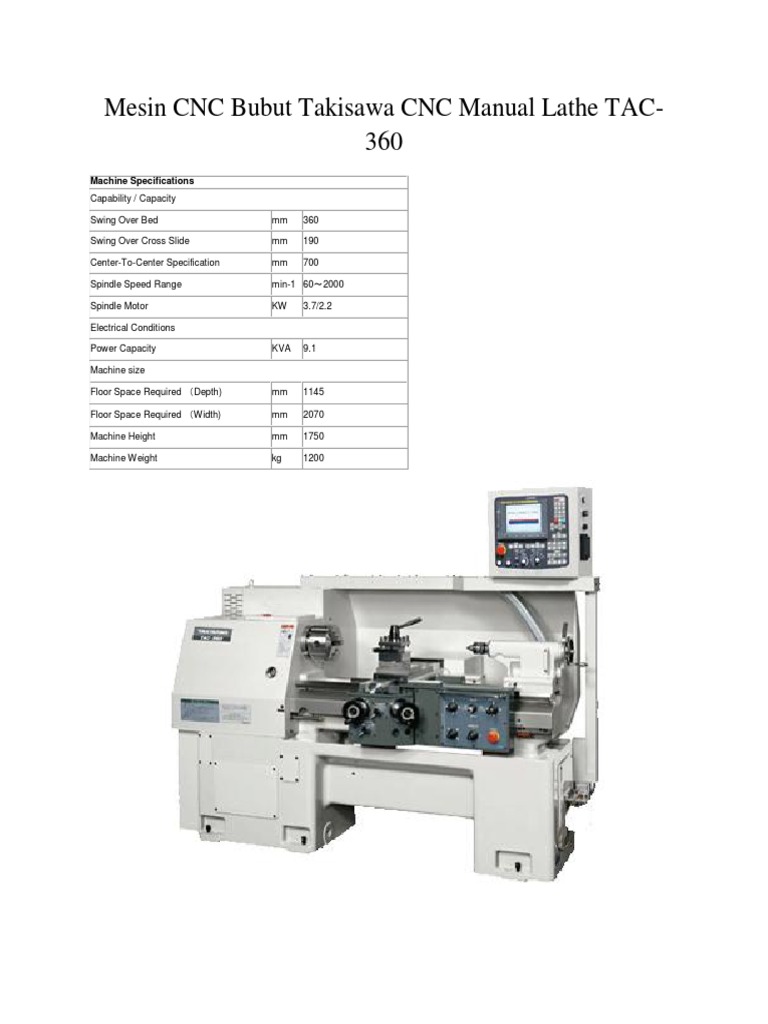 Mesin CNC Bubut Takisawa CNC Manual Lathe TAC-360: Machine ...
