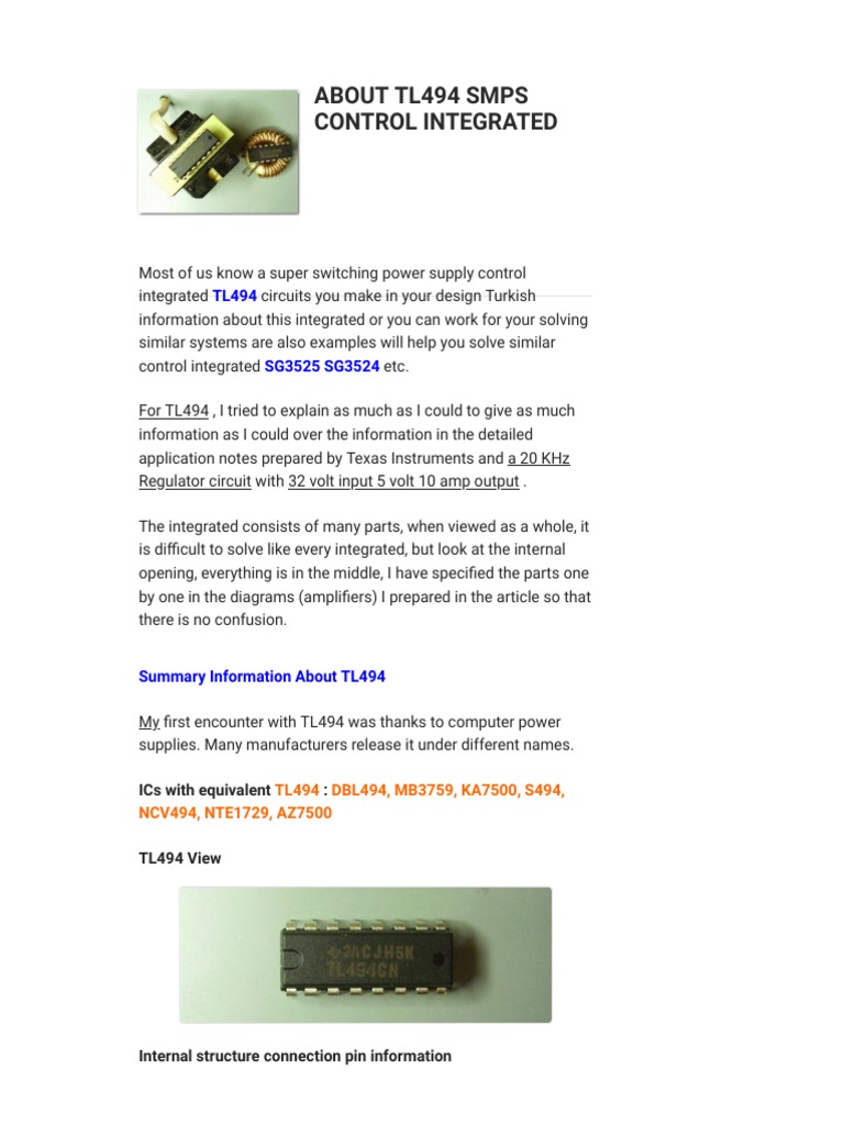 About TL494 Smps Control IC | PDF | Amplifier | Electronic Circuits