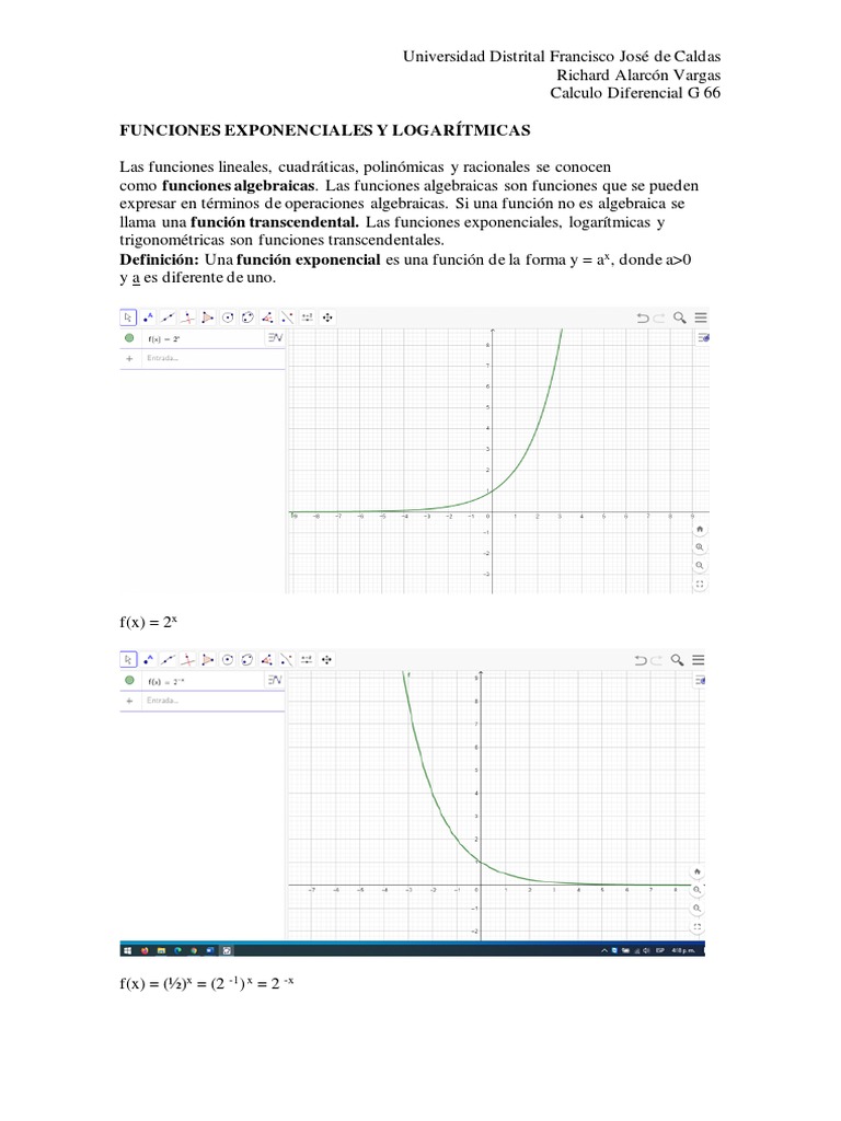 Funciones exponenciales y logarítmicas | PDF | Logaritmo | Funcion exponencial