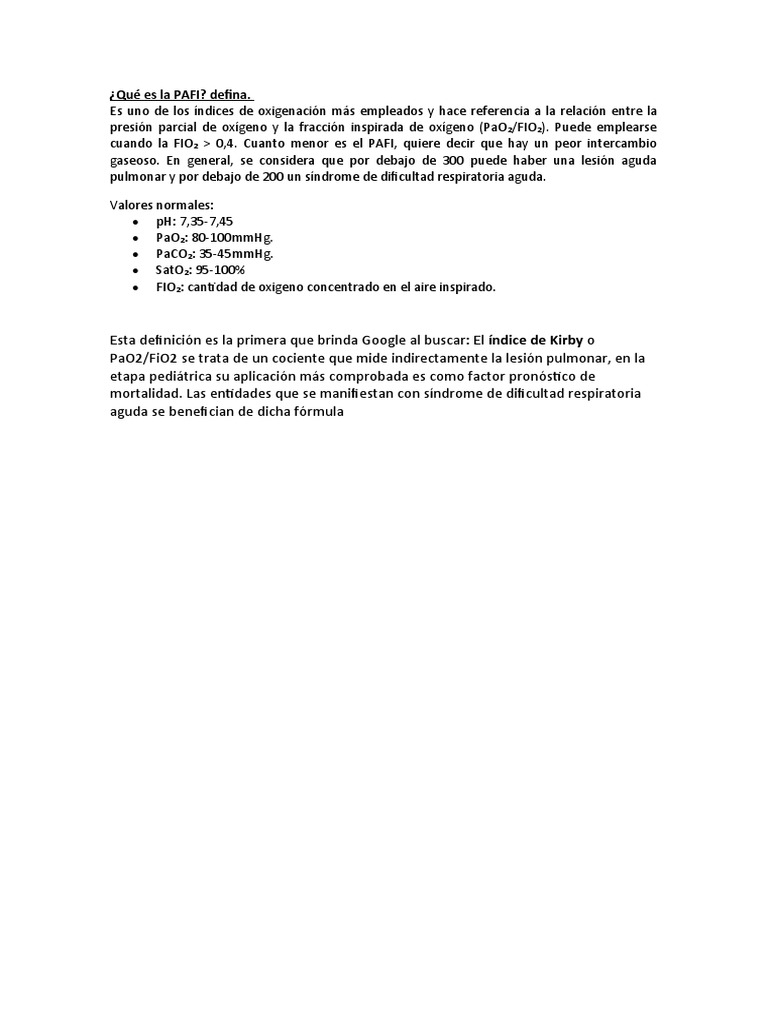 PAFI índice oxigenación pulmonar | PDF