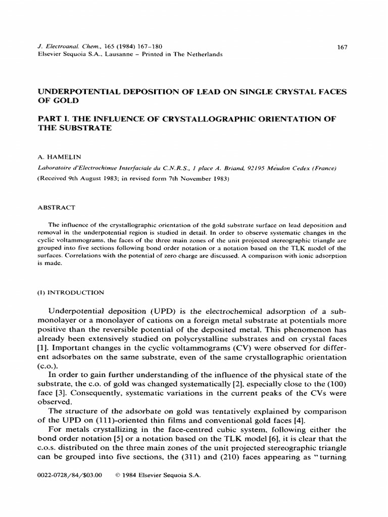 Underpotential Deposition of Lead On Single Crystal Faces | PDF ...