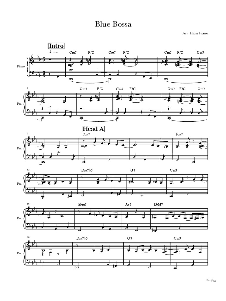 Blue Bossa Piano | PDF