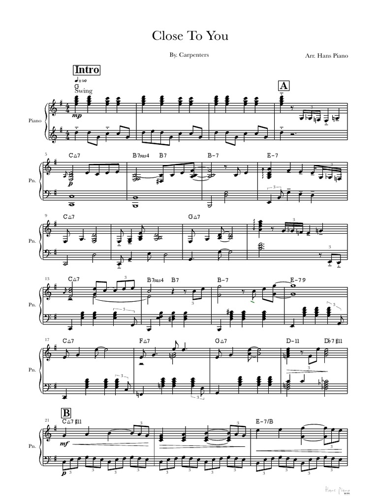 CLOSE TO YOU Piano | PDF