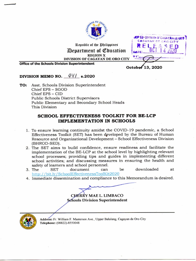 DM441s2020 - School Effectiveness Toolkit For BE-LCP Implementation in ...