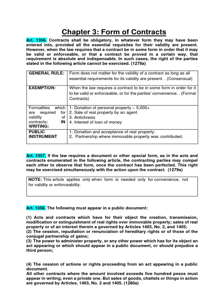 Chapter 3: Form of Contracts | PDF | Private Law | Government