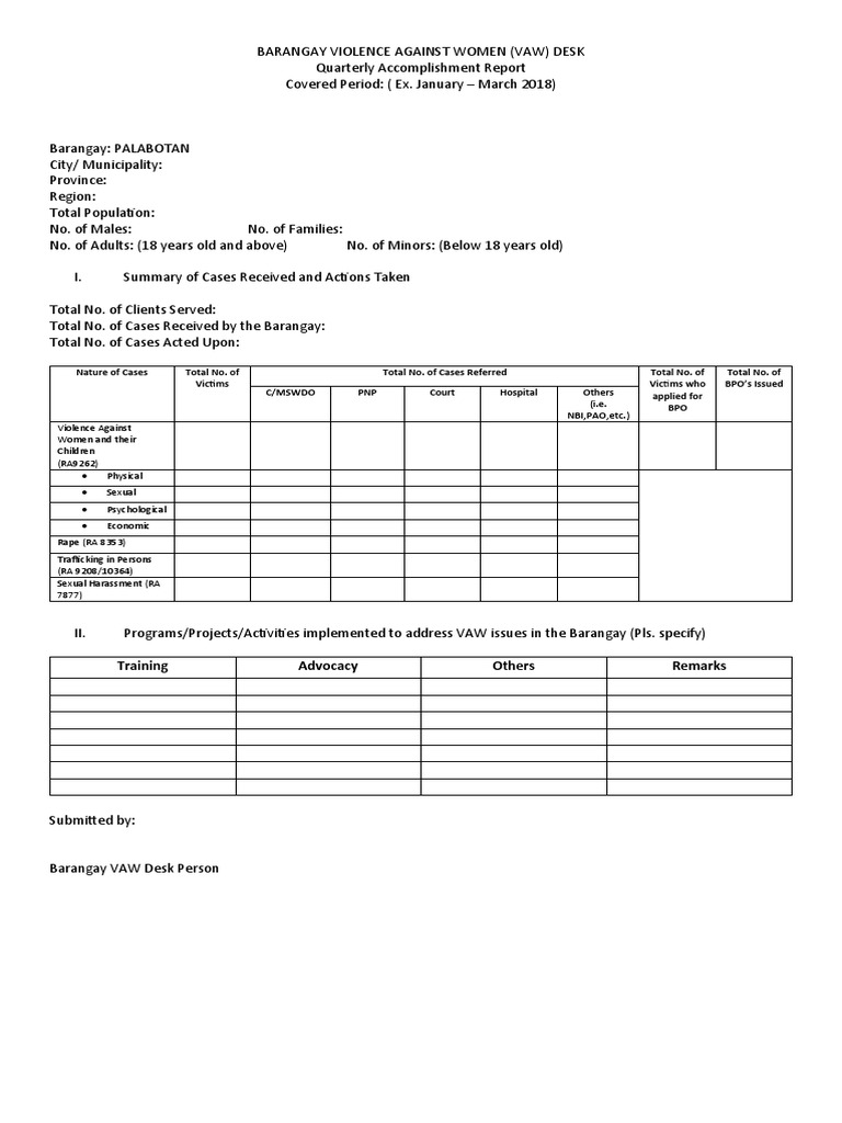 Barangay VAW Desk Quarterly Report | PDF