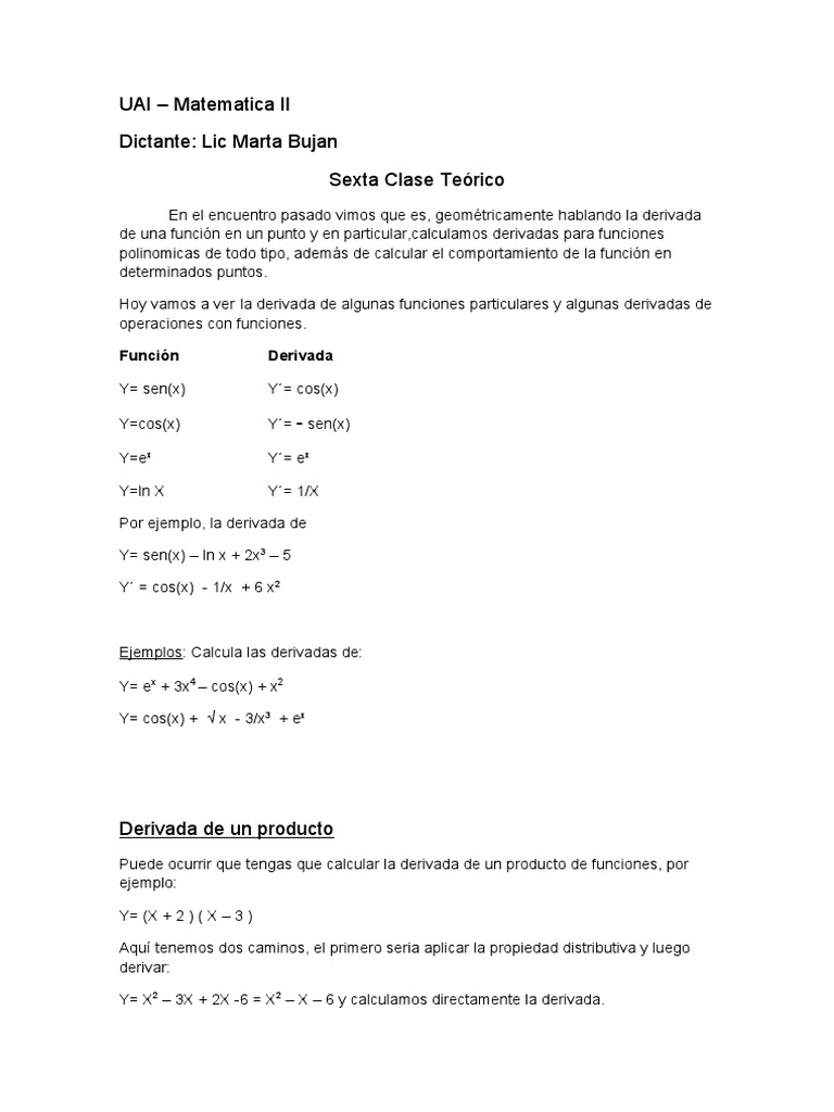 UAI - Mate II Sexta Clase Teorico Practico | PDF | Derivado | Matemáticas