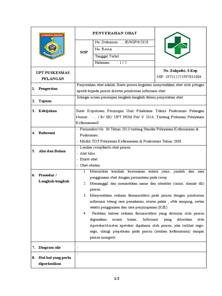Sop Penyerahan Obat | PDF