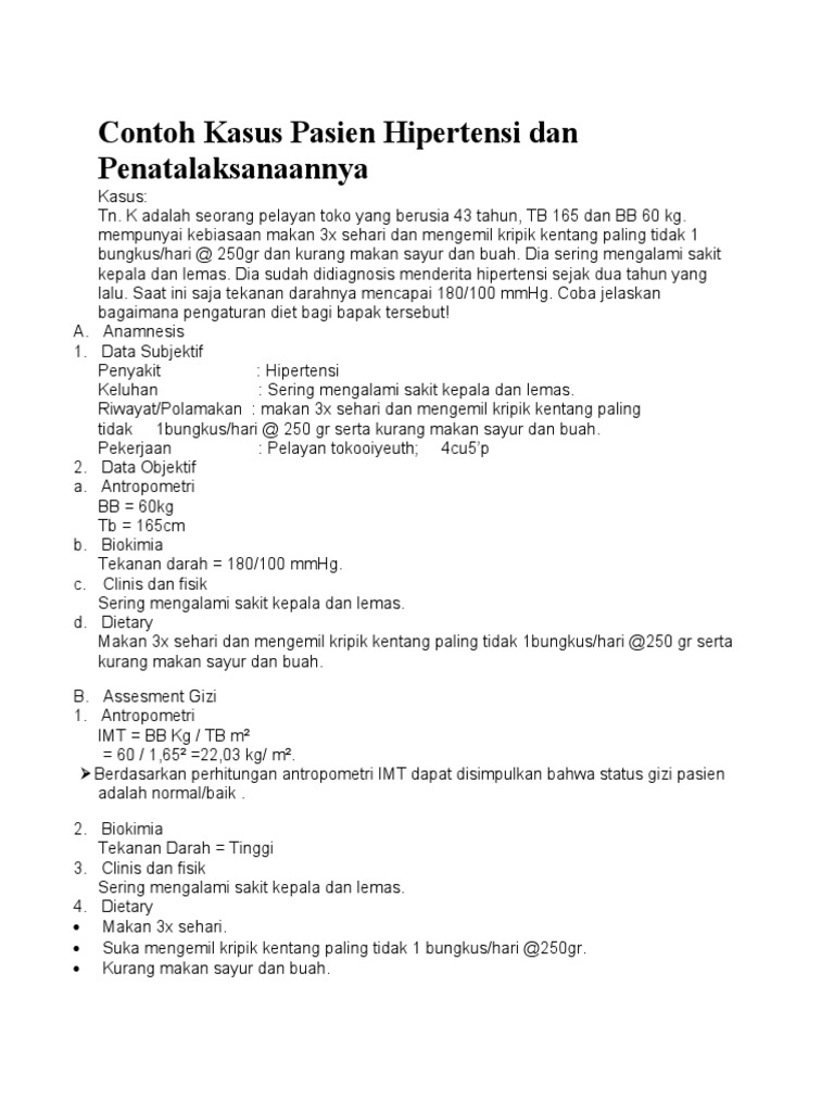 Contoh Kasus Pasien Hipertensi Dan Penatalaksanaannya | PDF
