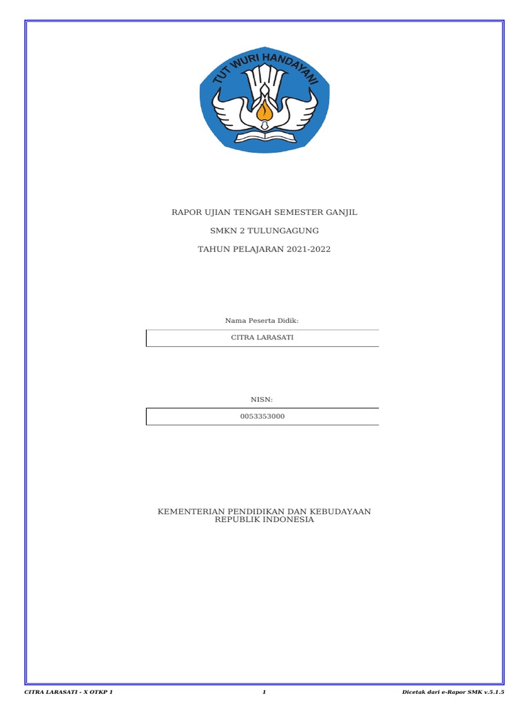 Rapor Pts X-Otkp-1 Ta 2021 2022 Ganjil | PDF