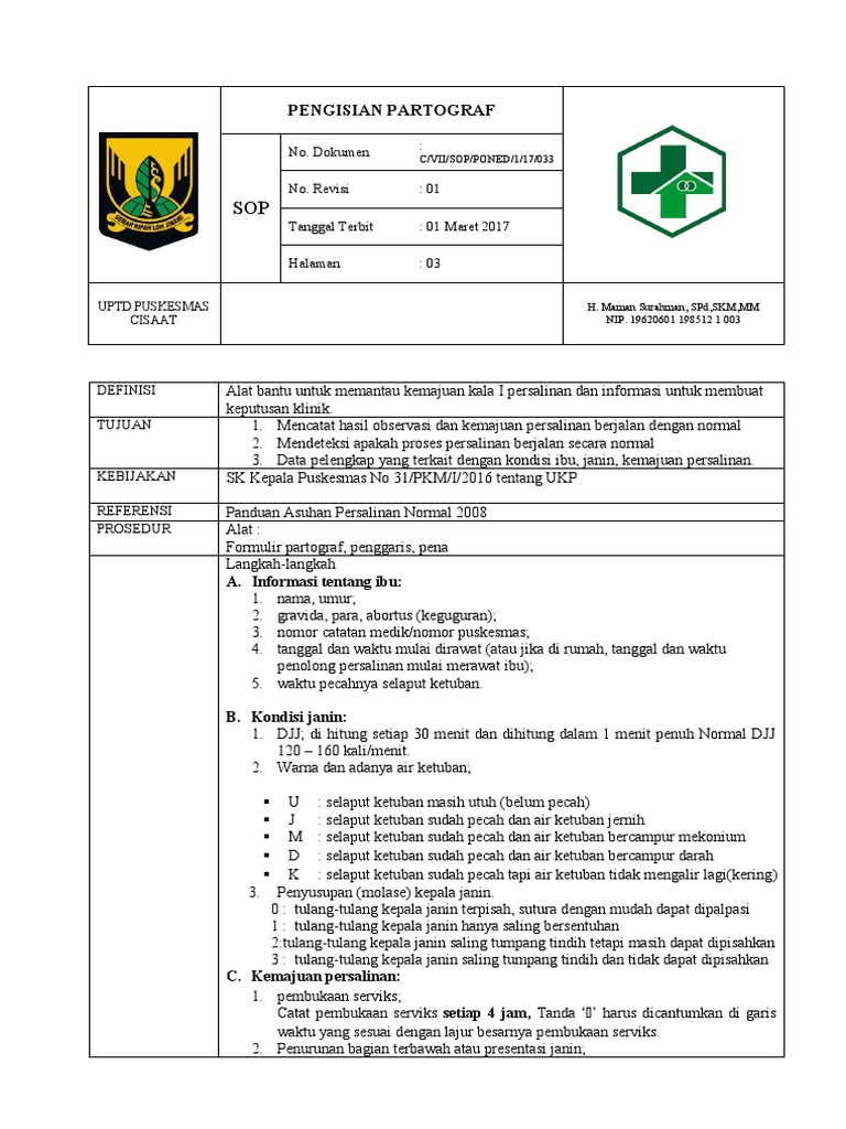 SOP Pengisian Partograf | PDF