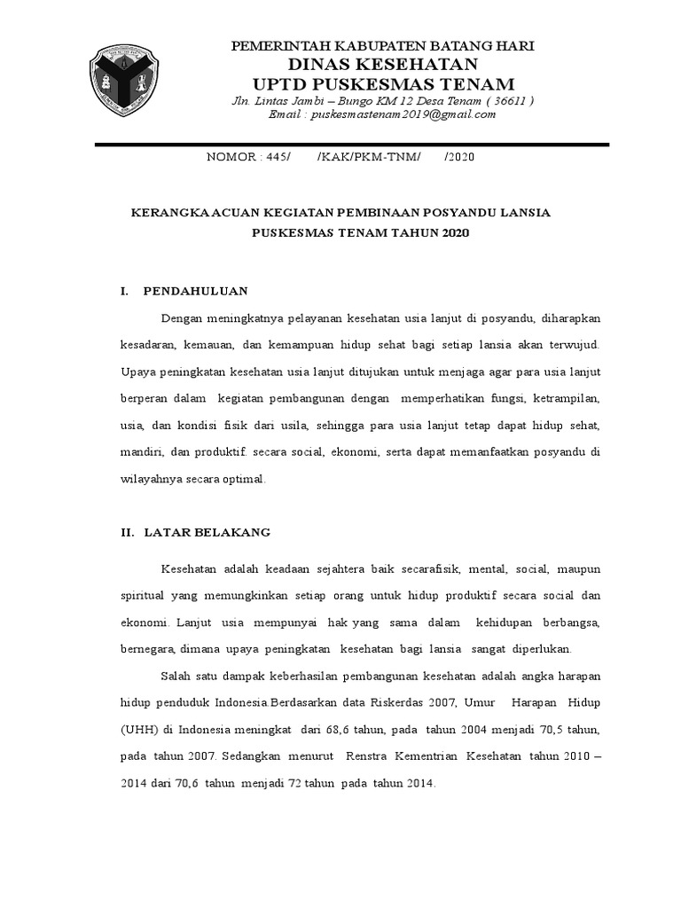 KAK PEMBINAAN LANSIA Tenam | PDF