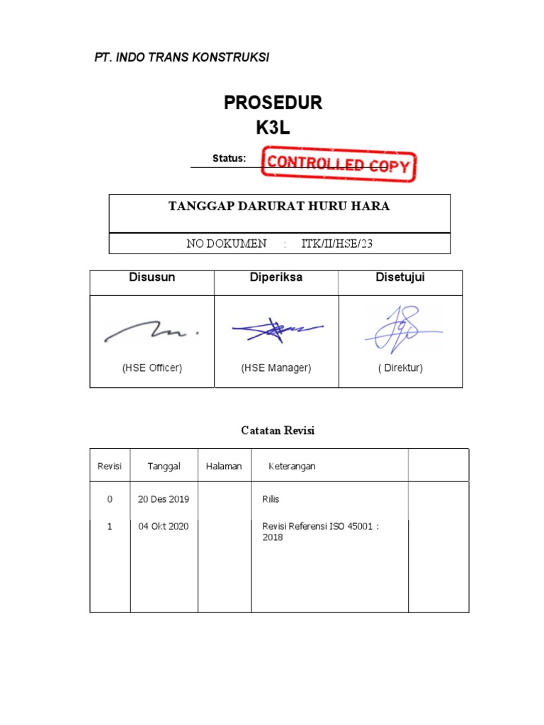 ITK-II-HSE-23 Prosedur Penanganan Huru Hara | PDF