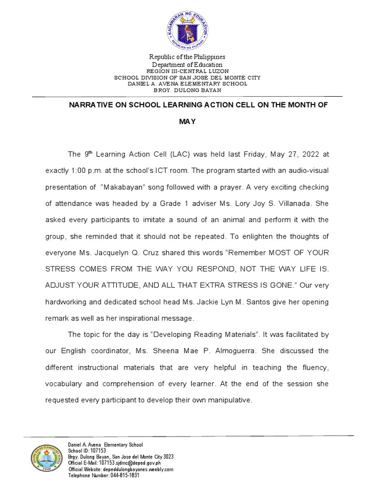 Narrative On School Learning Action Cell On The Month of MAY | PDF ...