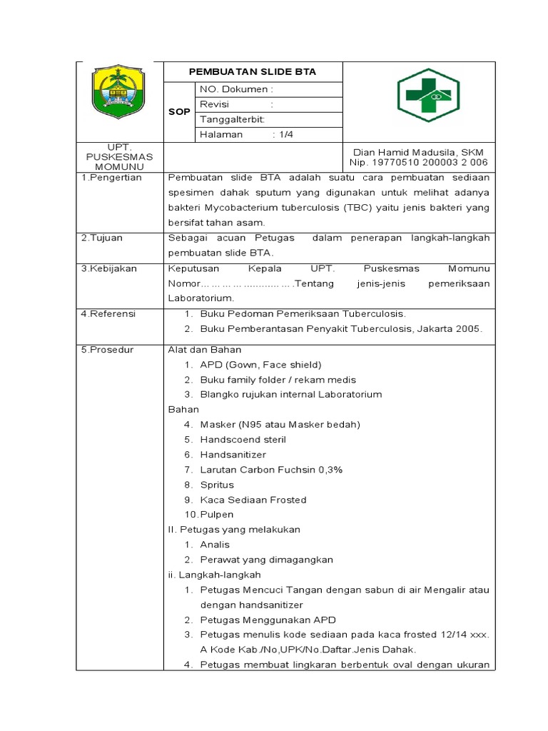Langkah-langkah Pembuatan Slide BTA untuk Pemeriksaan Tuberkulosis | PDF