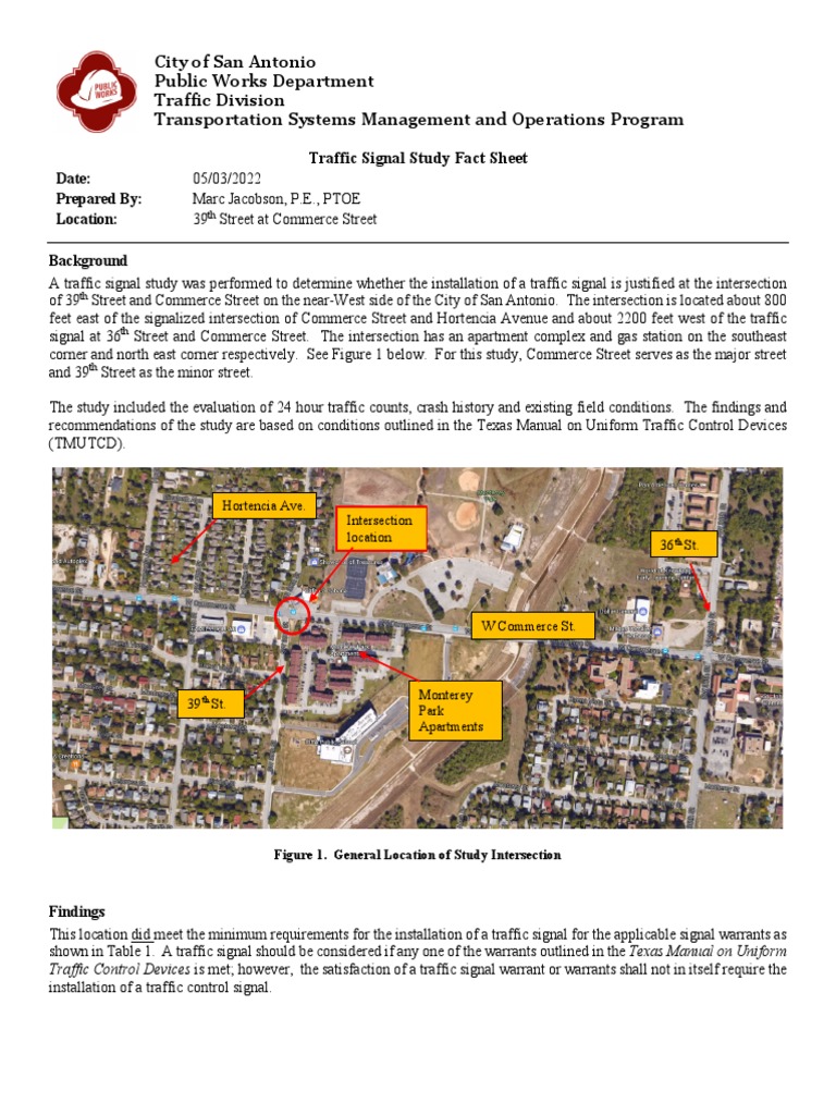 Traffic Signal Study at 39th & Commerce | PDF | Traffic | Traffic Light