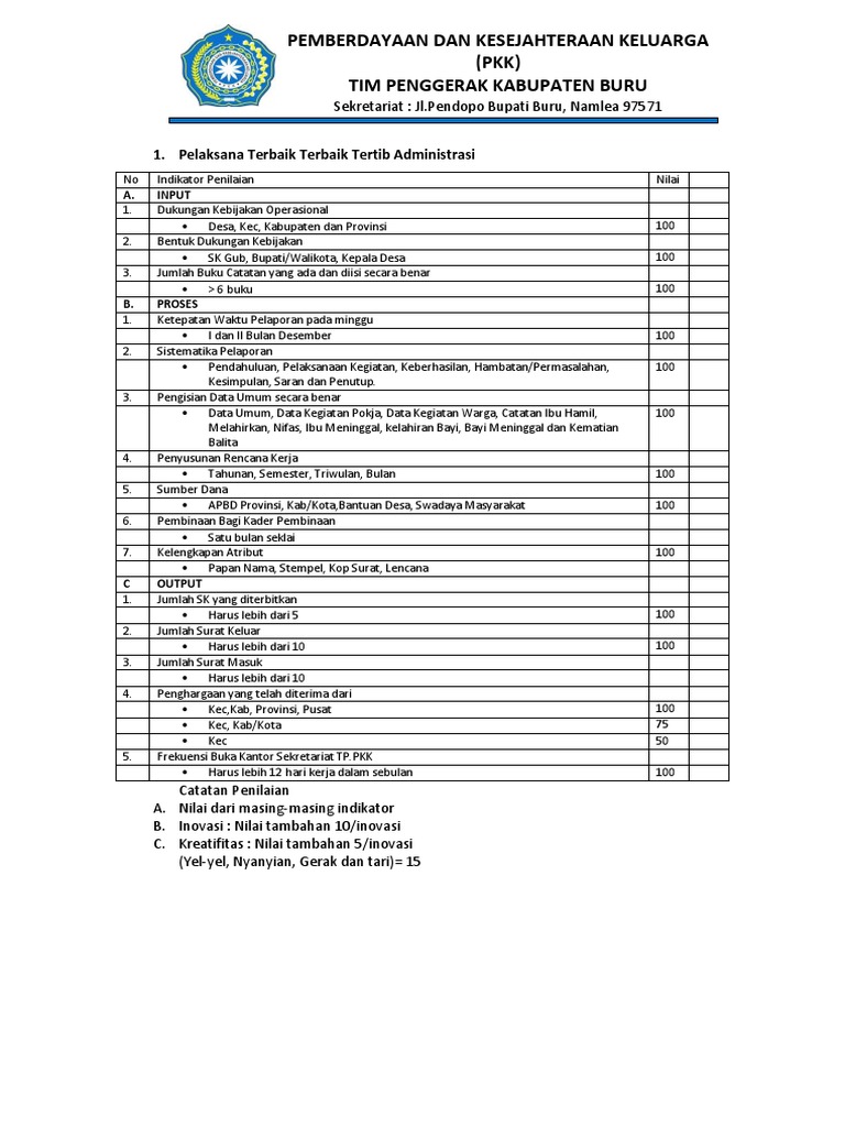 Indikator Penilaian Tertib Administrasi | PDF