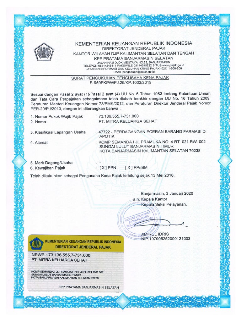 NPWP, SPPKP 2020 | PDF