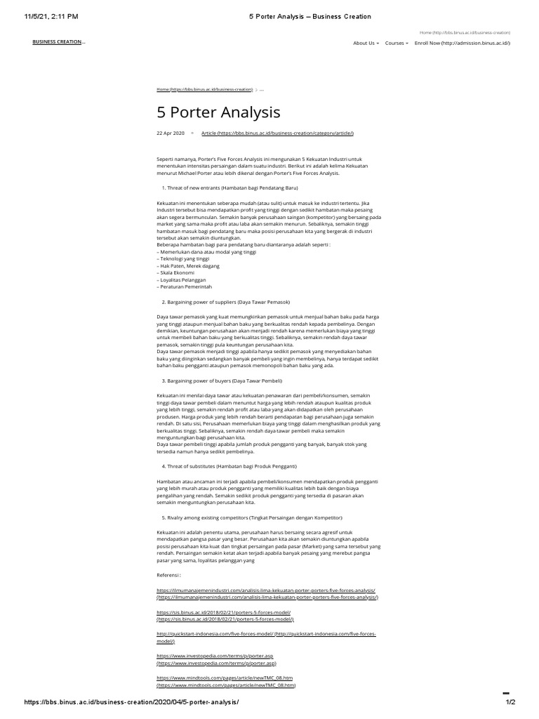 5 Porter Analysis - Business Creation | PDF