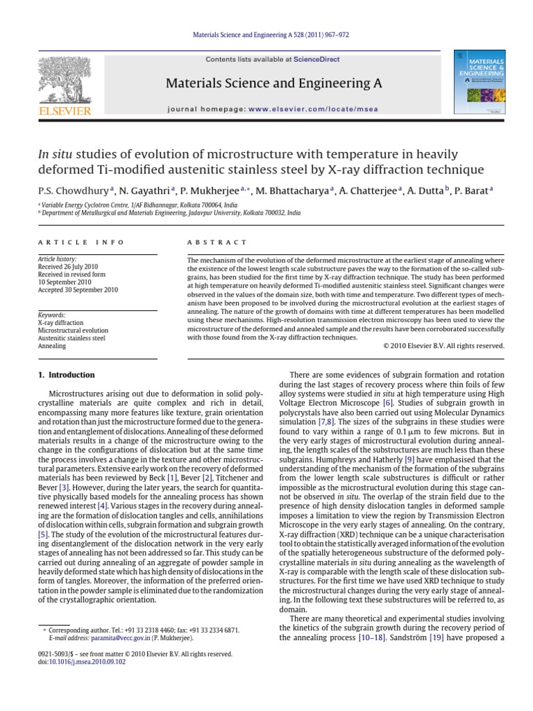 Materials Science and Engineering A | Download Free PDF | Annealing (Metallurgy) | Dislocation