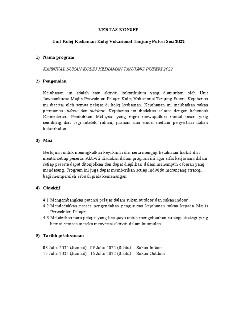 Kertas Konsep TP Resindetial Sports Day | PDF