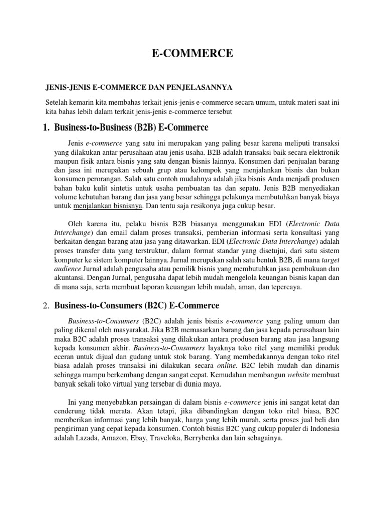 Penjelasan Jenis-Jenis E-Commerce | PDF