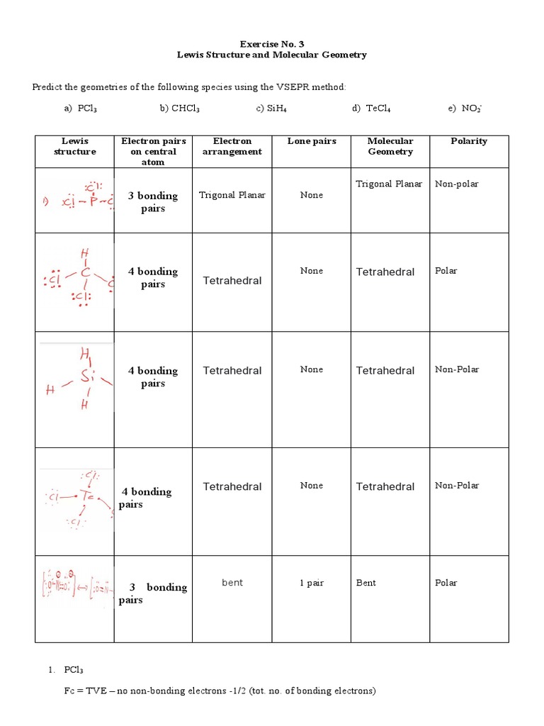 Exercise Lewis Structure | PDF | Chemical Polarity | Chemical Substances